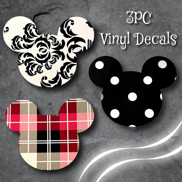 Wall Decor | 3pc Micky Mouse Head Shape Vinyl Decal Craft Plaid Sticker ...